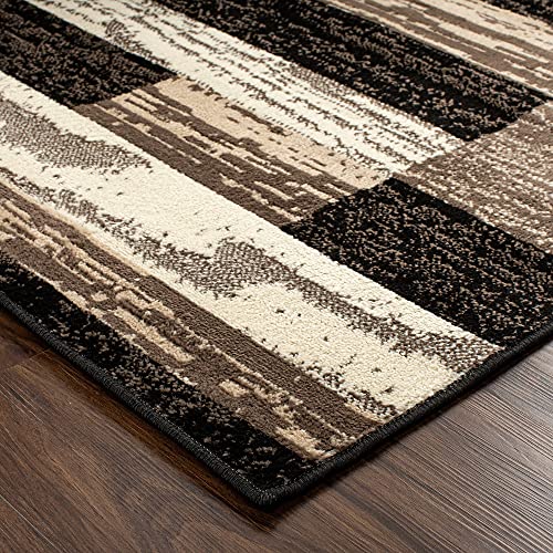 SUPERIOR Indoor Large Area Rug with Jute Backing for Bedroom, Dorm, Living Room, Entryway, Hallway, Perfect for Hardwood Floors - Rockwood Modern Geometric Design, 5' X 8', Chocolate