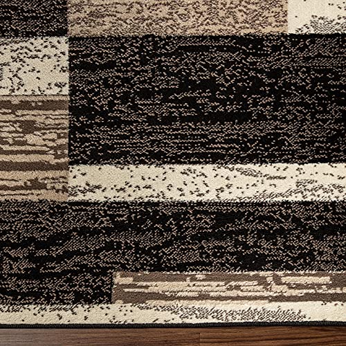 SUPERIOR Indoor Large Area Rug with Jute Backing for Bedroom, Dorm, Living Room, Entryway, Hallway, Perfect for Hardwood Floors - Rockwood Modern Geometric Design, 5' X 8', Chocolate