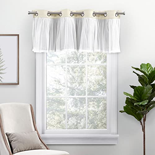 Exclusive Home Catarina Layered Room Darkening Blackout and Sheer Grommet Top Valance, 52"x18", Sand