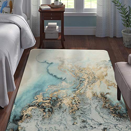 Lahome Marble Washable Area Rug - 3'x5' Bedroom Bathroom Entryway Rug Non-Slip Accent Distressed Blue Throw Rug Floor Carpet for Kitchen Entry Laundry Living Room Rug Decor (3’x 5’, Blue)