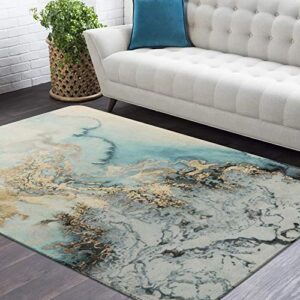 Lahome Marble Washable Area Rug - 3'x5' Bedroom Bathroom Entryway Rug Non-Slip Accent Distressed Blue Throw Rug Floor Carpet for Kitchen Entry Laundry Living Room Rug Decor (3’x 5’, Blue)