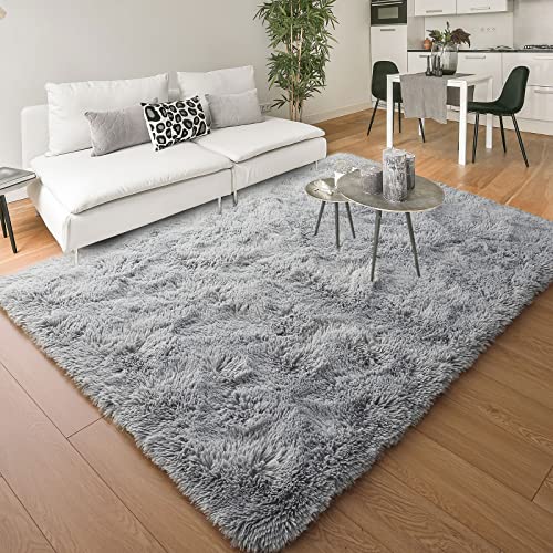 Wellber Modern Soft Shag Rugs, 4x5.9 Feet Grey Fluffy Home Decorative Carpets for Bedroom, Rectangle Durable Fuzzy Area Rug for Living Room Dorm Nursery, Plush Floor Shaggy Fur Throw Rug