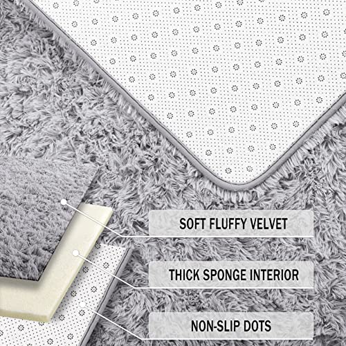 Wellber Modern Soft Shag Rugs, 4x5.9 Feet Grey Fluffy Home Decorative Carpets for Bedroom, Rectangle Durable Fuzzy Area Rug for Living Room Dorm Nursery, Plush Floor Shaggy Fur Throw Rug