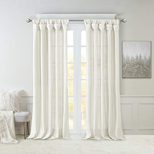 Madison Park Emilia Faux Silk Single Curtain with Privacy Lining, DIY Twist Tab Top, Window Drape for Living Room, Bedroom and Dorm, 50x108, White