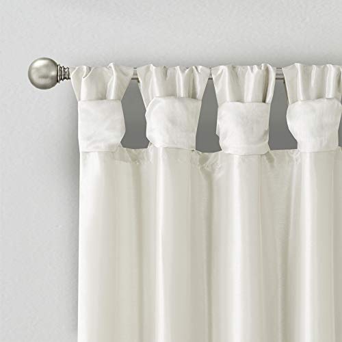 Madison Park Emilia Faux Silk Single Curtain with Privacy Lining, DIY Twist Tab Top, Window Drape for Living Room, Bedroom and Dorm, 50x108, White