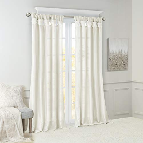 Madison Park Emilia Faux Silk Single Curtain with Privacy Lining, DIY Twist Tab Top, Window Drape for Living Room, Bedroom and Dorm, 50x108, White