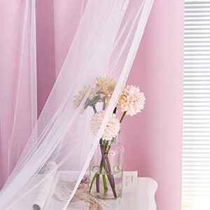 PONY DANCE Bedroom Curtains Sheer Overlay - Pink Curtains Mix & Match with White Sheer Drapes Elegant for Girls Room Darkening, 52" x 95", Light Pink, 2 PCs