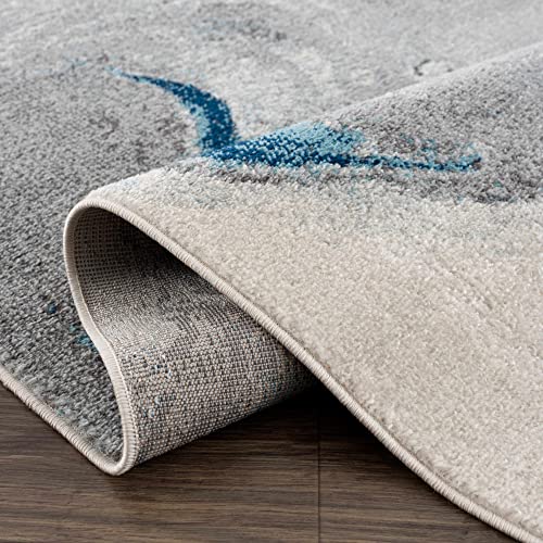 Hauteloom Istanbul Collection Modern Abstract Living Room Bedroom Area Rug - Marble Swirl Pattern - Contemporary Carpet - Grey, Blue, Beige, Navy Blue - 7'10" x 10'3"