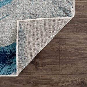 Hauteloom Istanbul Collection Modern Abstract Living Room Bedroom Area Rug - Marble Swirl Pattern - Contemporary Carpet - Grey, Blue, Beige, Navy Blue - 7'10" x 10'3"