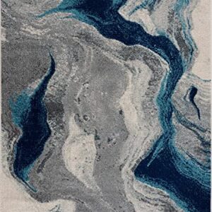 Hauteloom Istanbul Collection Modern Abstract Living Room Bedroom Area Rug - Marble Swirl Pattern - Contemporary Carpet - Grey, Blue, Beige, Navy Blue - 7'10" x 10'3"