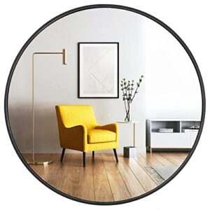 oruii round mirror, black round mirror 24 inch, round wall mirror, round bathroom mirror, circle mirrors for wall, living room, bedroom, vanity, entryway, hallway.