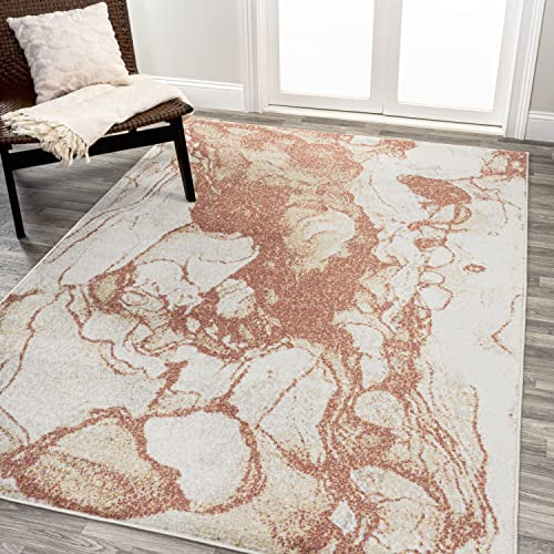 JONATHAN Y CTP201A-8 Marmo Abstract Marbled Modern Indoor Area-Rug, Contemporary Floral Tropical Easy-Cleaning,Bedroom,Kitchen,Living Room,Non Shedding 8 X 10, Orange/Cream