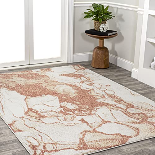 JONATHAN Y CTP201A-8 Marmo Abstract Marbled Modern Indoor Area-Rug, Contemporary Floral Tropical Easy-Cleaning,Bedroom,Kitchen,Living Room,Non Shedding 8 X 10, Orange/Cream