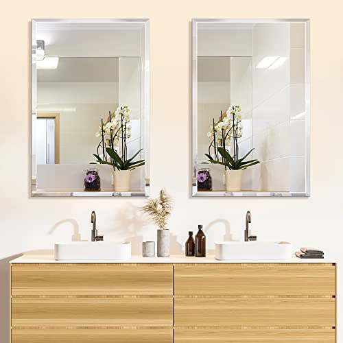 Villacola 30" x 40" Frameless Rectangle Mirror, Beveled Edge Bathroom Mirror for Wall, Vanity, Washroom, Living Room and More