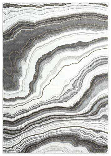 Abani 5'3" x 7'6" Rugs Contemporary Grey & Gold Granite Area Rug - Marble Swirl Grayscale Non-Shedding Dining Room Rug