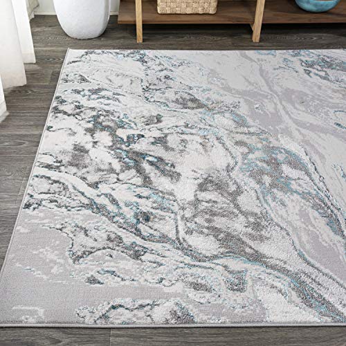 JONATHAN Y SOR203A-8 Swirl Marbled Abstract Indoor Area-Rug Contemporary Casual Transitional Easy-Cleaning Bedroom Kitchen Living Room Non Shedding, 8 X 10, Gray/Turquoise