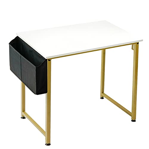 DLisiting Small White Computer Desk - Modern Simple Home Office Writing Table for Bedroom Student Teens Study Small Spaces Work, PC Laptop 31 inch Mini Vanity Desks, Mesa de computadora White Gold