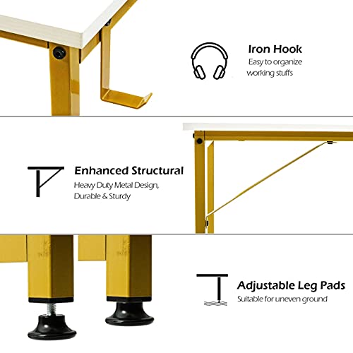 DLisiting Small White Computer Desk - Modern Simple Home Office Writing Table for Bedroom Student Teens Study Small Spaces Work, PC Laptop 31 inch Mini Vanity Desks, Mesa de computadora White Gold