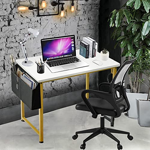 DLisiting Small White Computer Desk - Modern Simple Home Office Writing Table for Bedroom Student Teens Study Small Spaces Work, PC Laptop 31 inch Mini Vanity Desks, Mesa de computadora White Gold