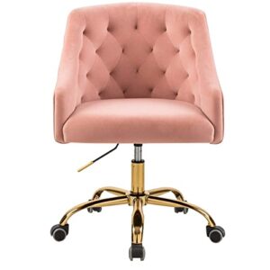 anour modern home office chair, velvet swivel armchair, velvet office chair with soft seat, adjustable task chair computer desk chair for living room bedroom study pink