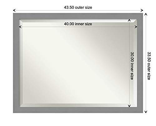 Amanti Art Beveled Bathroom Mirror (33.5 x 43.5 in.), Brushed Nickel Frame - Wall Mirror Silver, X-Large