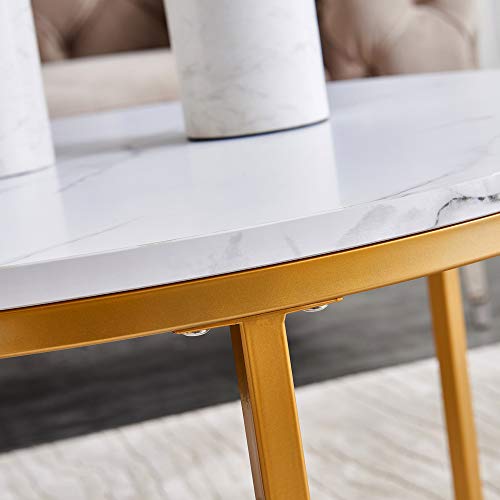 Hdxdkog Nesting Coffee Table Set of 2, Rustic Stacking Nesting Side Tables, Modern Round Marble Pattern Wooden Tables for Living Room Bedroom Apartment (Gold)