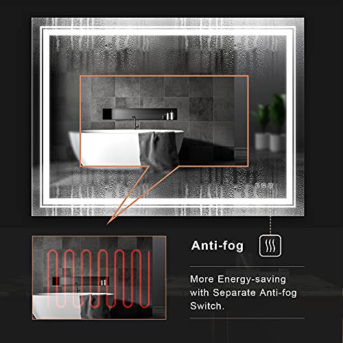 FRALIMK Lighted Bathroom LED Mirror 32" x 44" Wall Mounted Vanity Mirror Dimmable Led Makeup Mirror with High Lumen Anti-Fog Bathroom Vanity Mirror, Horizontally/Vertically Hanging