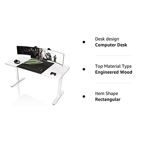 It's_Organized Gaming Desk, 60 Inch White I Shaped Computer Desk PC Gamer Desk Study Writing Laptop Table Workstation with Free Mouse Pad, Computer Workstation for for Home Office Gaming Working