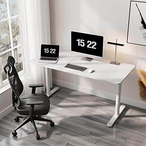 It's_Organized Gaming Desk, 60 Inch White I Shaped Computer Desk PC Gamer Desk Study Writing Laptop Table Workstation with Free Mouse Pad, Computer Workstation for for Home Office Gaming Working