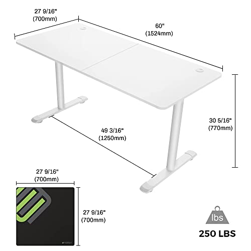 It's_Organized Gaming Desk, 60 Inch White I Shaped Computer Desk PC Gamer Desk Study Writing Laptop Table Workstation with Free Mouse Pad, Computer Workstation for for Home Office Gaming Working