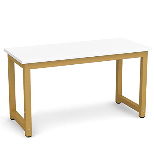 Tribesigns Modern Computer Desk, 55 inches Large Office Desk Computer Table Study Writing Desk for Home Office, White Gold Metal Frame