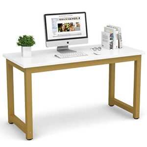 Tribesigns Modern Computer Desk, 55 inches Large Office Desk Computer Table Study Writing Desk for Home Office, White Gold Metal Frame