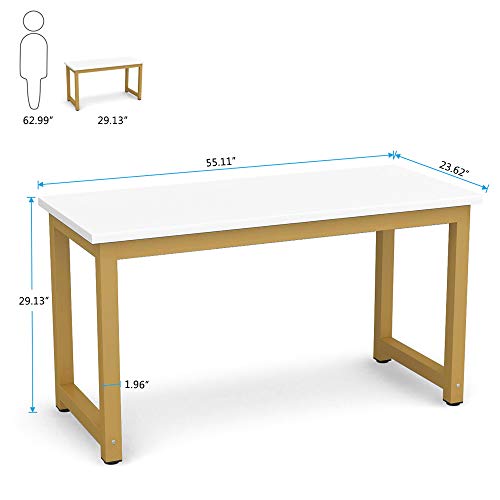 Tribesigns Modern Computer Desk, 55 inches Large Office Desk Computer Table Study Writing Desk for Home Office, White Gold Metal Frame