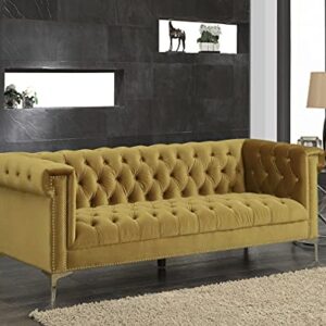 Iconic Home Gold/COGNAC Gold Bea Velvet with Nail head Trim Tone Metal Sofa