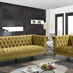 Iconic Home Gold/COGNAC Gold Bea Velvet with Nail head Trim Tone Metal Sofa