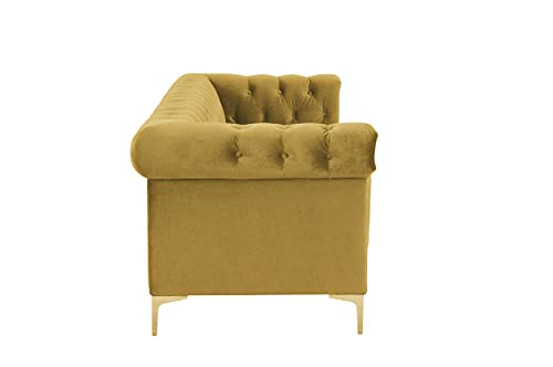 Iconic Home Gold/COGNAC Gold Bea Velvet with Nail head Trim Tone Metal Sofa