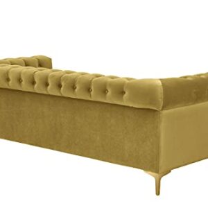 Iconic Home Gold/COGNAC Gold Bea Velvet with Nail head Trim Tone Metal Sofa