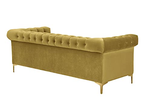 Iconic Home Gold/COGNAC Gold Bea Velvet with Nail head Trim Tone Metal Sofa