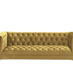 Iconic Home Gold/COGNAC Gold Bea Velvet with Nail head Trim Tone Metal Sofa