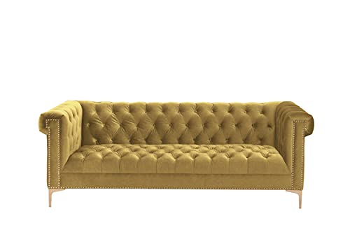 Iconic Home Gold/COGNAC Gold Bea Velvet with Nail head Trim Tone Metal Sofa