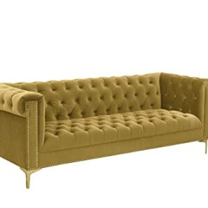 Iconic Home Gold/COGNAC Gold Bea Velvet with Nail head Trim Tone Metal Sofa