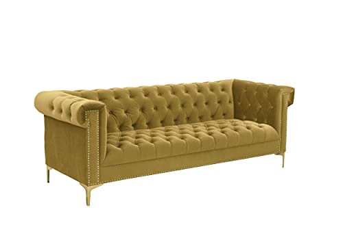 Iconic Home Gold/COGNAC Gold Bea Velvet with Nail head Trim Tone Metal Sofa