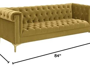 Iconic Home Gold/COGNAC Gold Bea Velvet with Nail head Trim Tone Metal Sofa