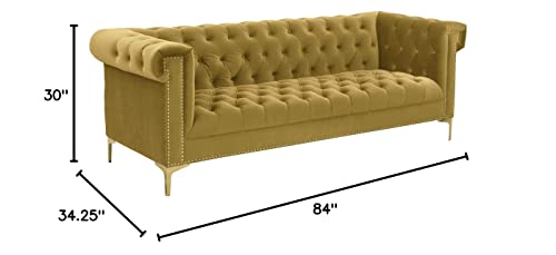 Iconic Home Gold/COGNAC Gold Bea Velvet with Nail head Trim Tone Metal Sofa