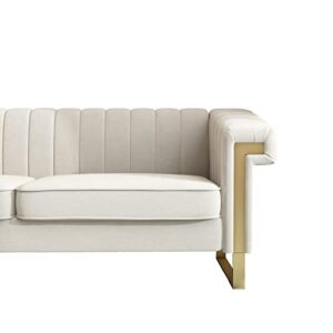 Chesterfield Sofa with Tufted Velvet Upholstered,Modern Velvet Couch with Flared Arms and Removable Cushions,83.85 Inch Width Living Room Furniture,Solid Wood Frame and Gold Legs(Beige)