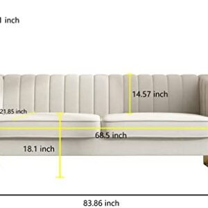 Chesterfield Sofa with Tufted Velvet Upholstered,Modern Velvet Couch with Flared Arms and Removable Cushions,83.85 Inch Width Living Room Furniture,Solid Wood Frame and Gold Legs(Beige)