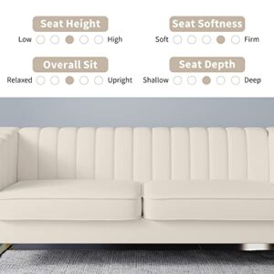 Magic Home 83.85 Inch Velvet Sofa Couch,Mid-Century Loveseat Sofa, Upholstered Living Room Sofa with Removable Cushion for Living Room Bedroom Apartment (Beige)