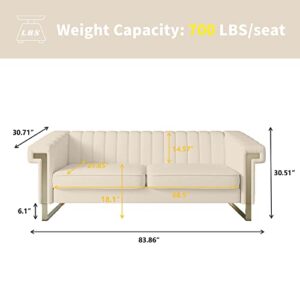 Magic Home 83.85 Inch Velvet Sofa Couch,Mid-Century Loveseat Sofa, Upholstered Living Room Sofa with Removable Cushion for Living Room Bedroom Apartment (Beige)