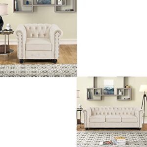 Morden Fort Couches for Living Room, Sofas for Living Room Furniture Sets, Chair and Sofa 2 Pieces, Fabric, Velvet Beige