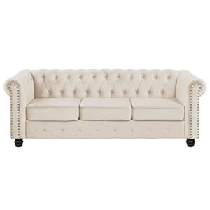 Morden Fort Couches for Living Room, Sofas for Living Room Furniture Sets, Chair and Sofa 2 Pieces, Fabric, Velvet Beige